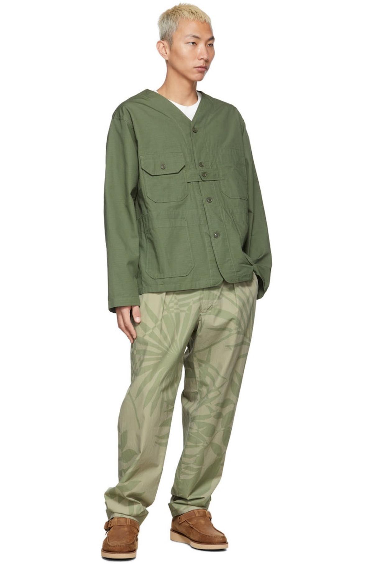 Engineered Garments Lea Print Carlyle Trousers - Khaki | Garmentory