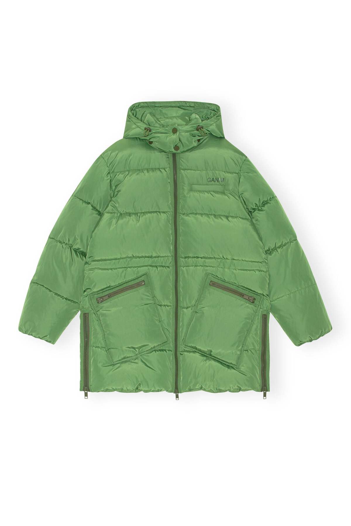 Ganni Oversized Tech Puffer Midi Jacket - Dill | Garmentory