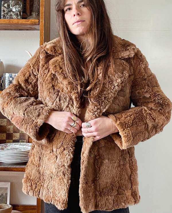 Rabbit Patchwork Coat - Light Brown | Garmentory