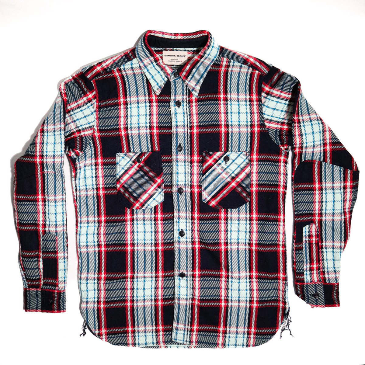 Samurai Denim Rope Dyed Indigo Heavy Flannel Shirt - Indigo/Red ...