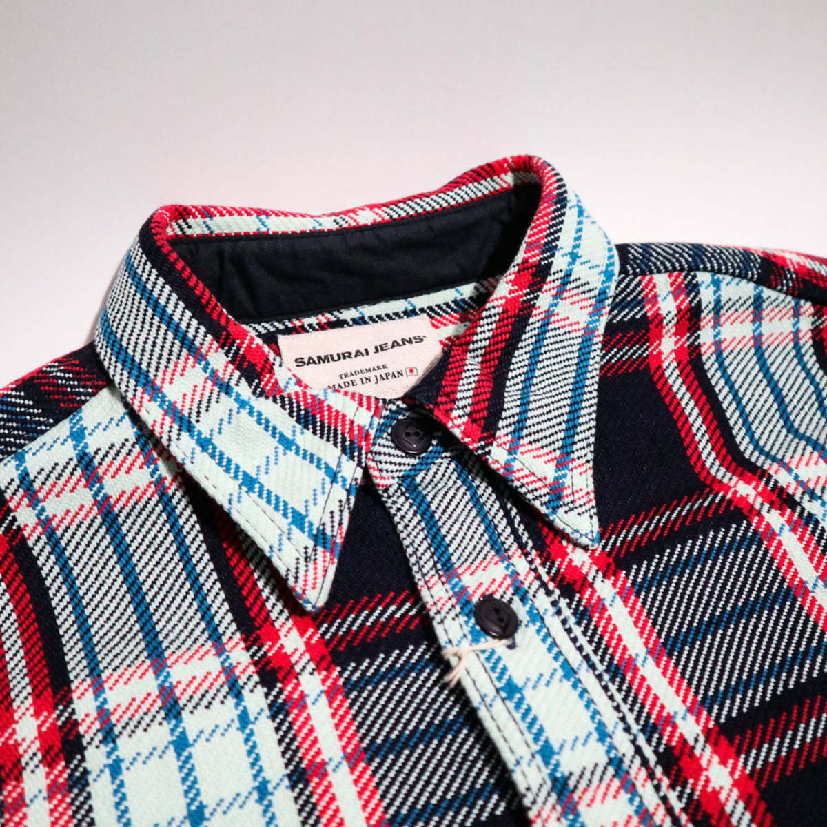 Samurai Denim Rope Dyed Indigo Heavy Flannel Shirt - Indigo/Red ...