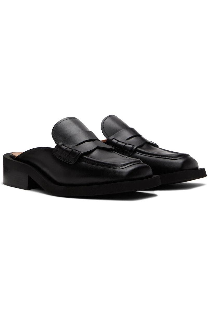 GANNI Leather Backless Loafers - Black | Garmentory