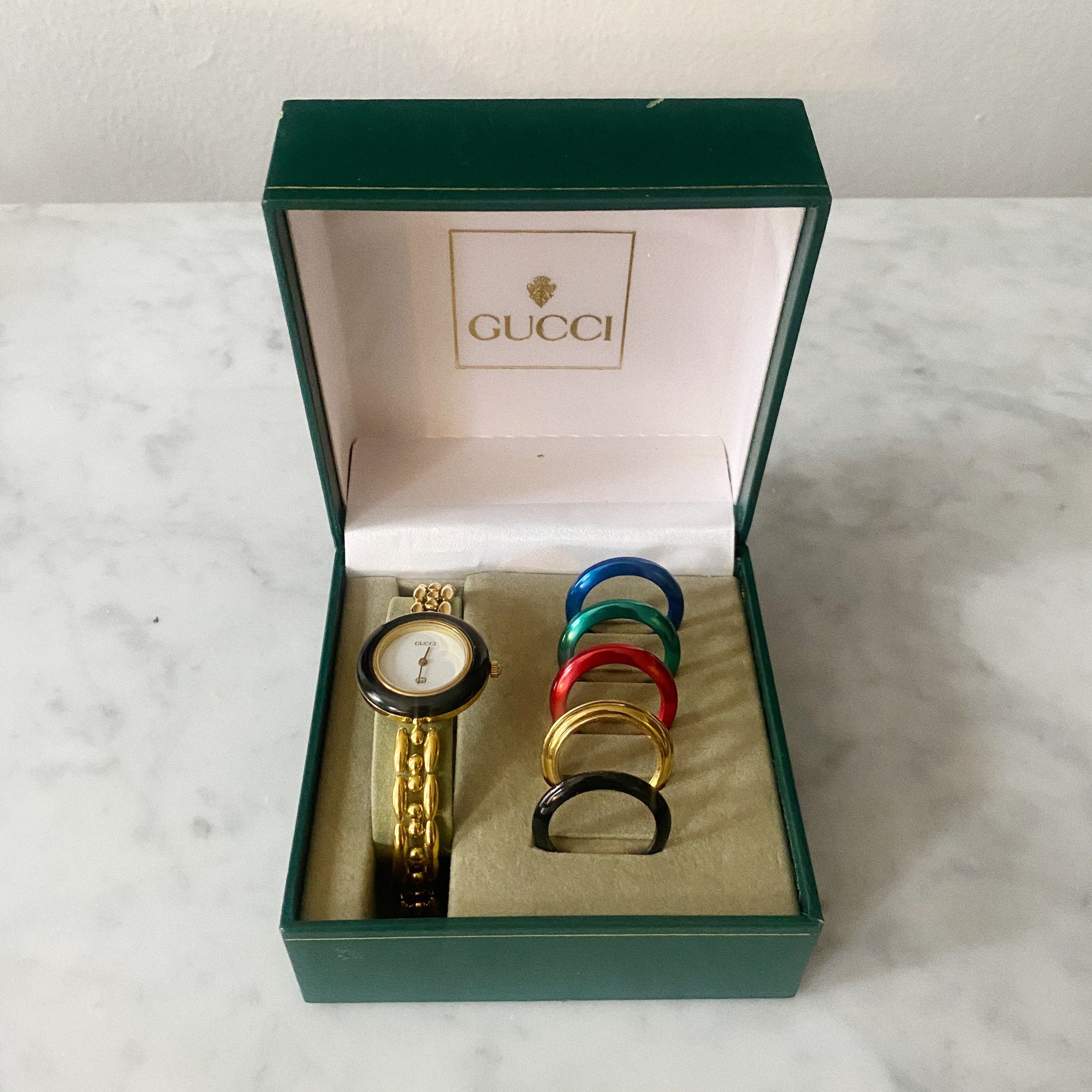 Vintage Tarin Thomas Gucci Interchangeable Colored Face Watch - Gold ...