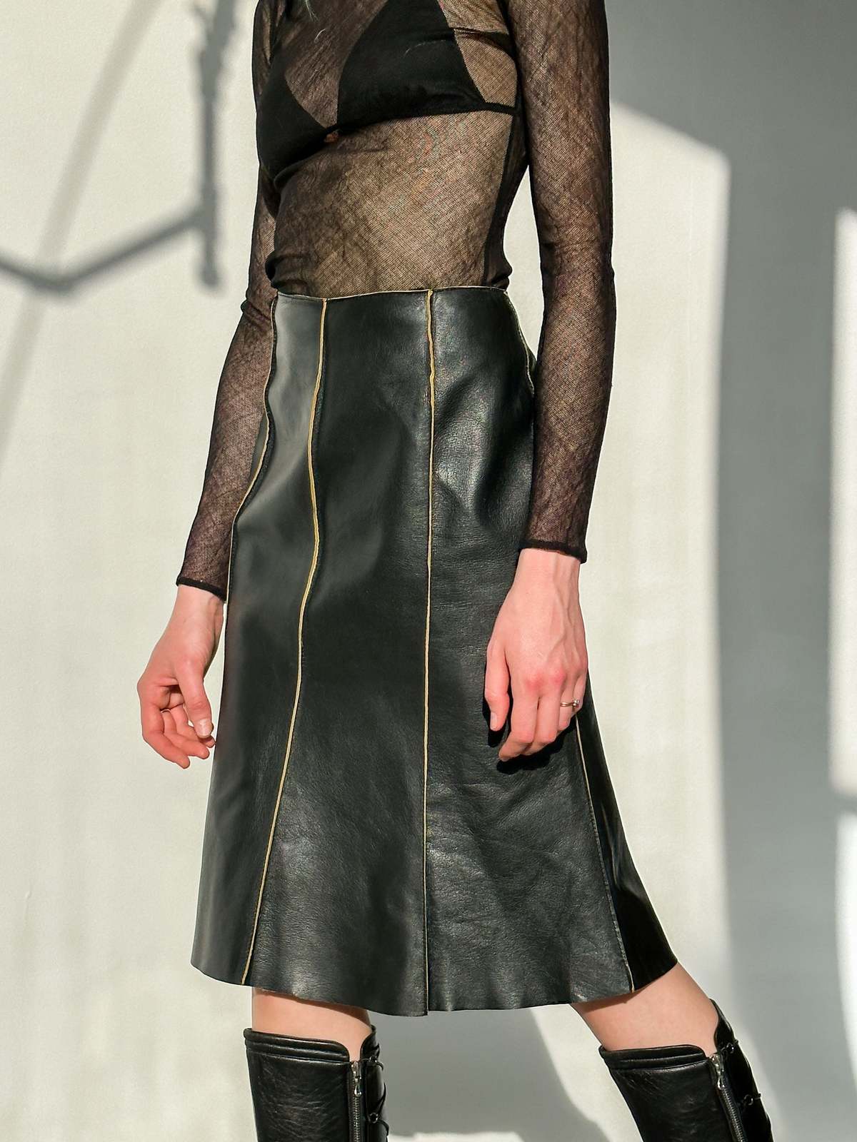 Leather Paneled Skirt - Black | Garmentory