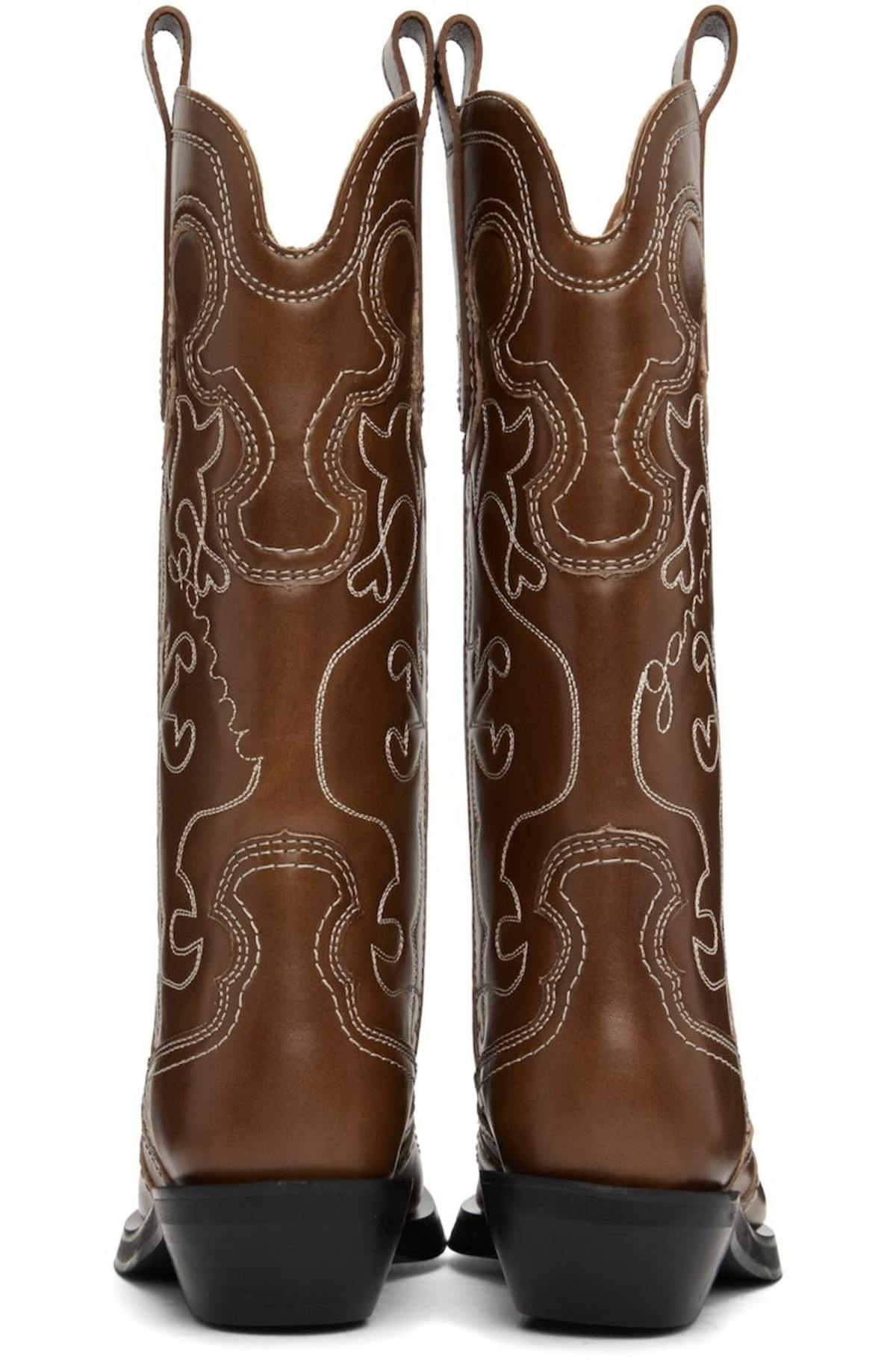 GANNI Embroidered Western Boots - Brown | Garmentory