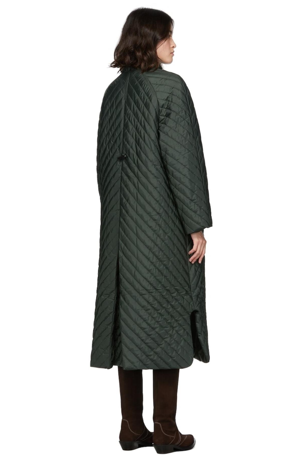 GANNI Quilted Recycled Ripstop Coat - Dark Green | Garmentory