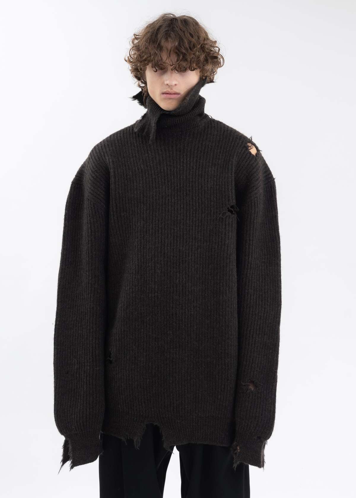 Hed Mayner Destroyed Turtleneck Sweater - Dark Brown | Garmentory