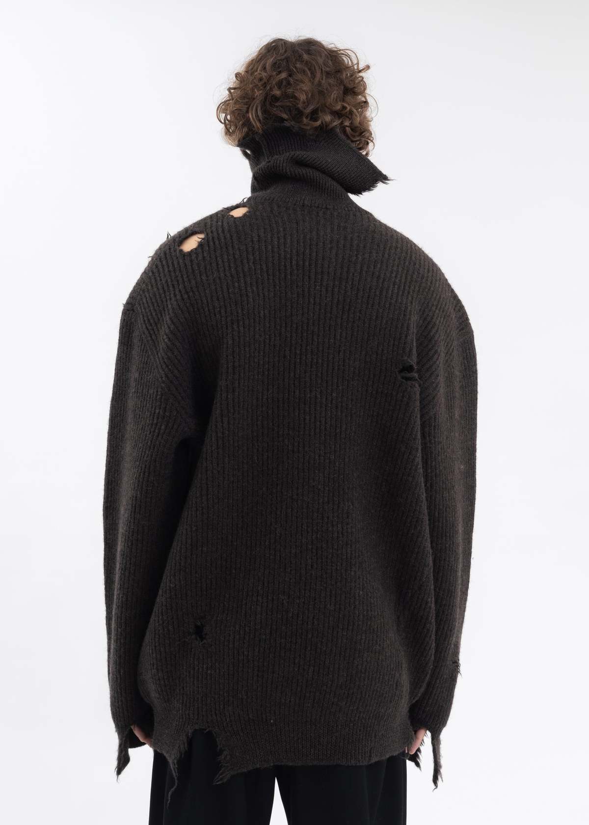 Hed Mayner Destroyed Turtleneck Sweater - Dark Brown | Garmentory