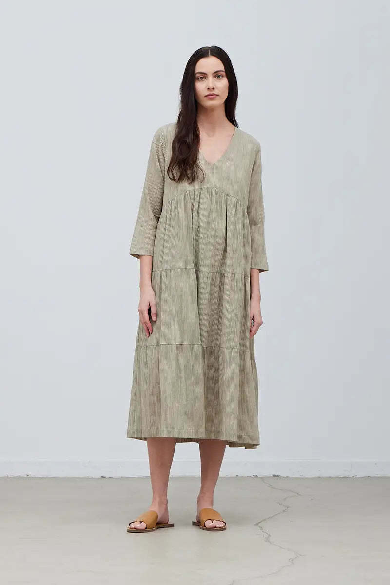 Azalea Tiered Striped Dress - Emerald | Garmentory