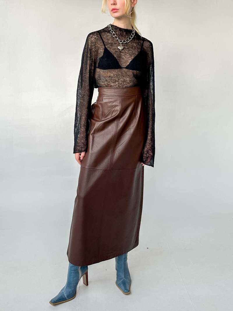 Paneled Leather Maxi Skirt - Chocolate | Garmentory