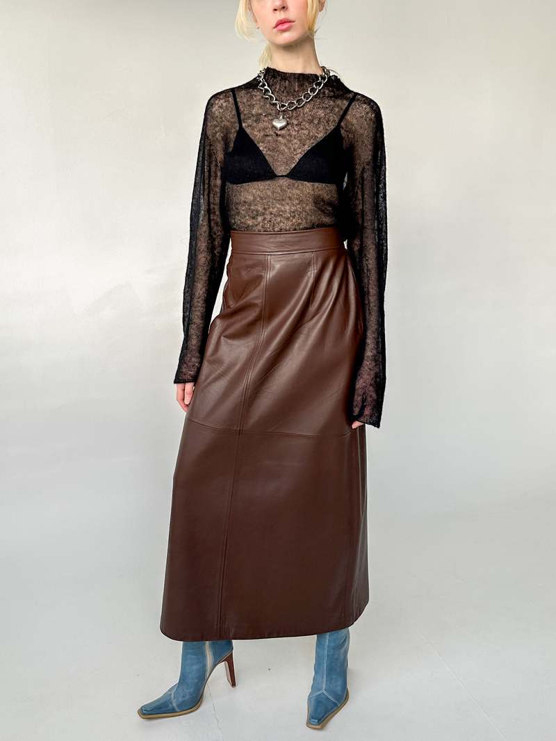 Paneled Leather Maxi Skirt - Chocolate | Garmentory