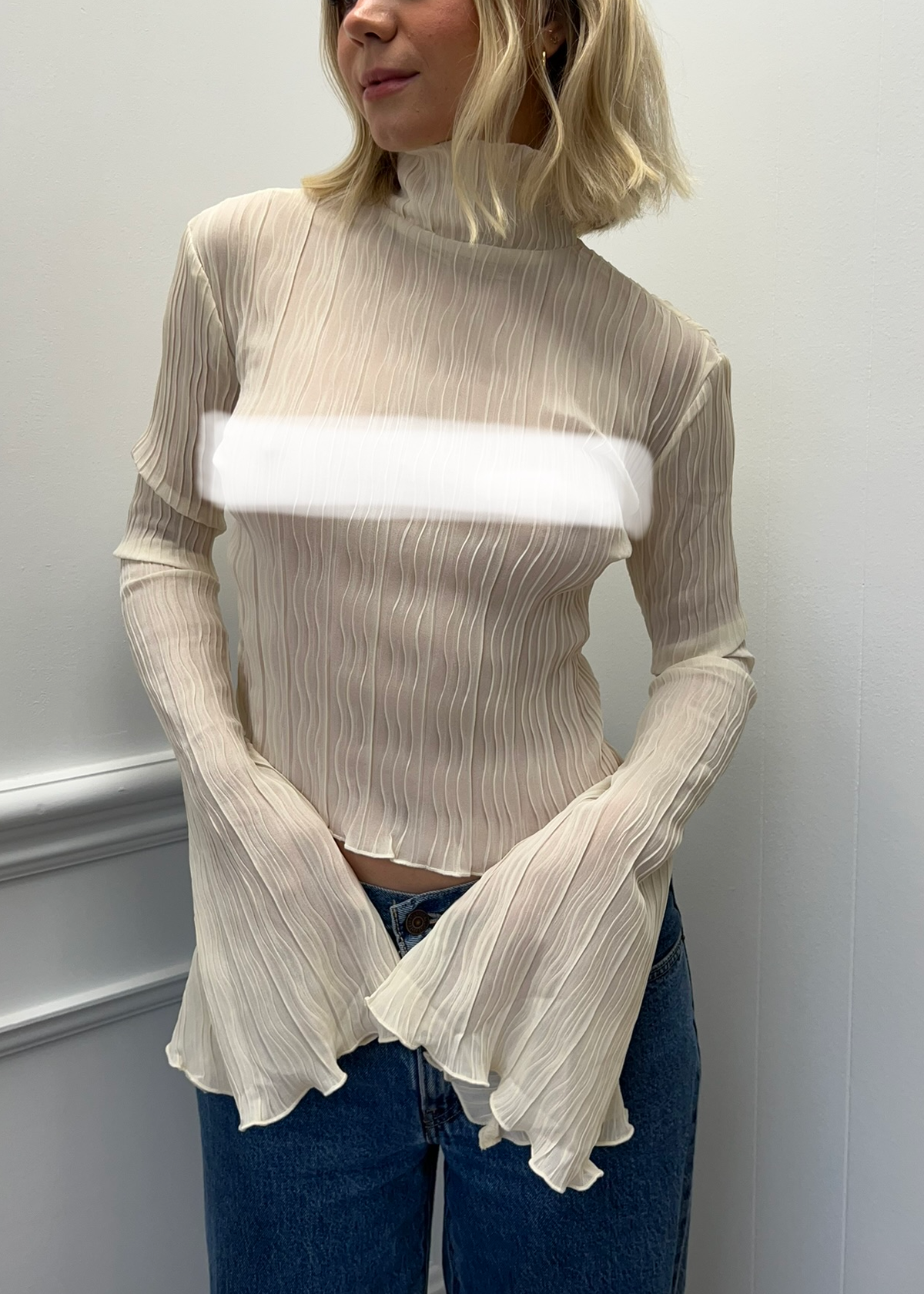 NÉGLIGÉ High Neck Pleated Sheer Blouse | Garmentory