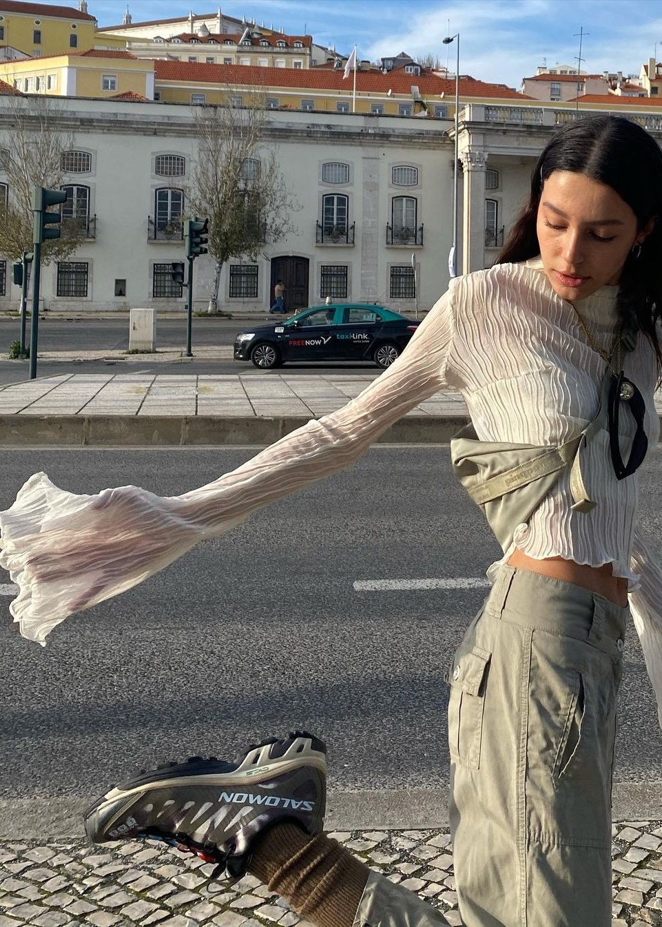 NÉGLIGÉ High Neck Pleated Sheer Blouse | Garmentory