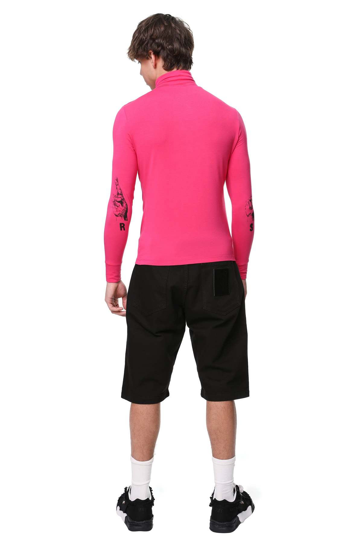 RAF SIMONS Turtleneck with RS Hand Sign Print on Sleeves - Fuchia ...