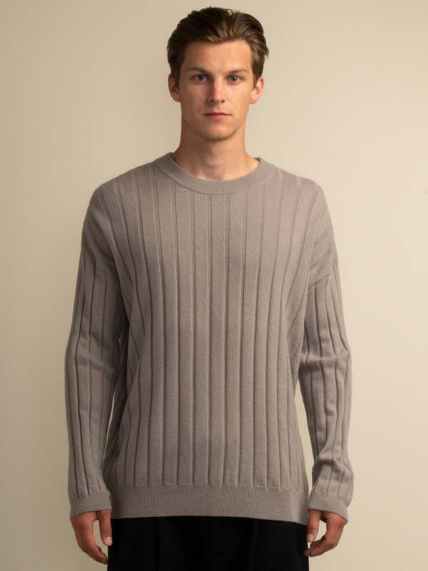 PURECASHMERE NYC Ribbed Crew Neck Sweater - Pebble | Garmentory