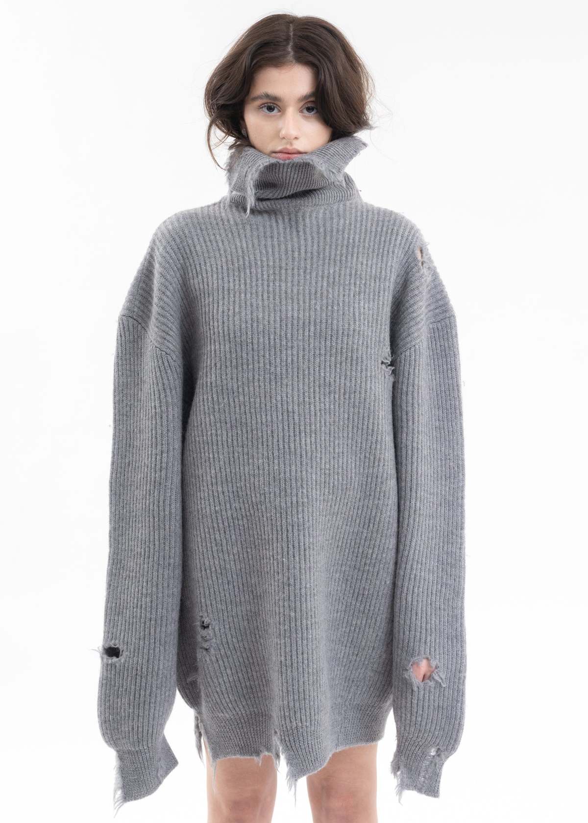 Hed Mayner DESTROYED TURTLENECK SWEATER - GREY | Garmentory