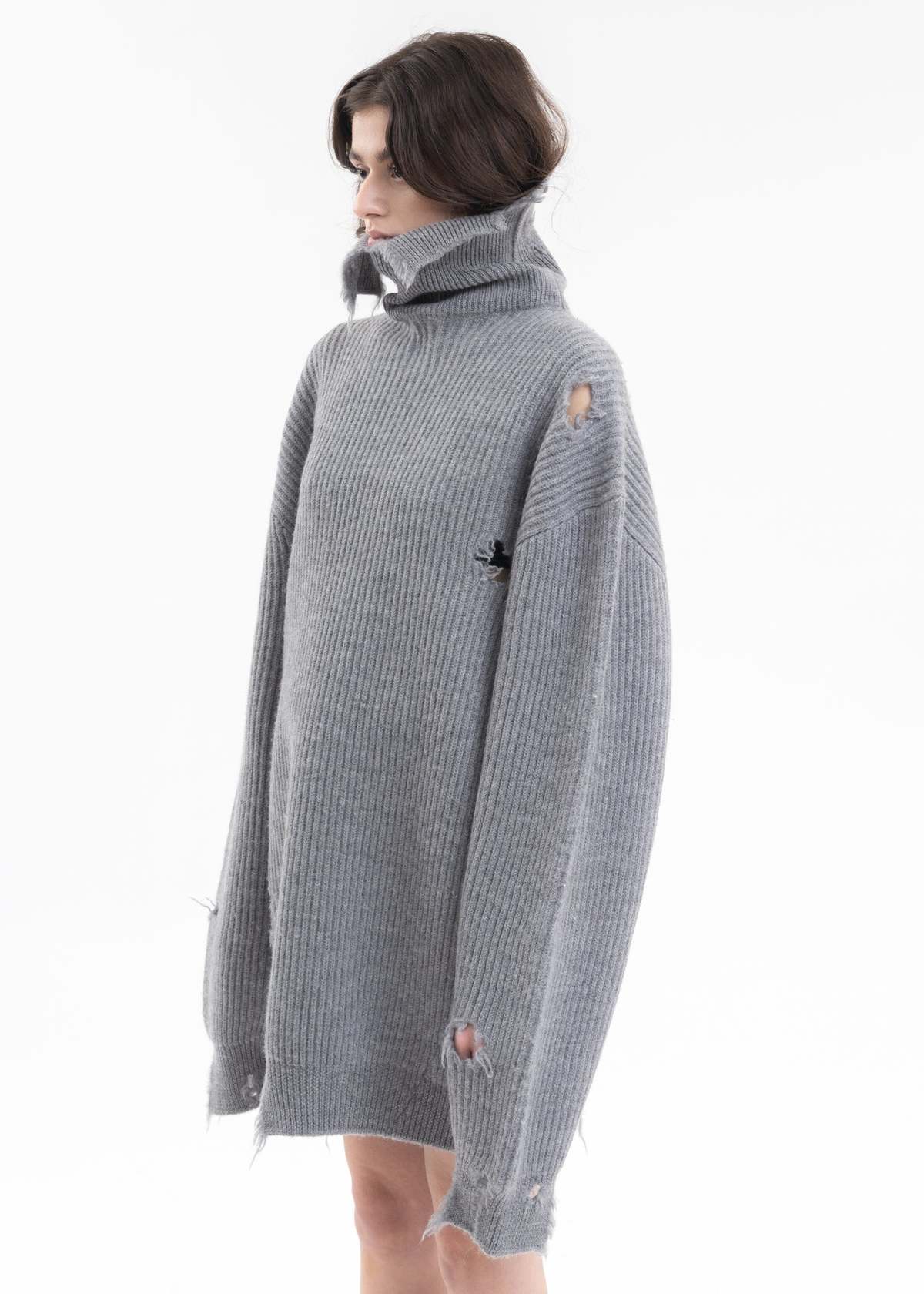 Hed Mayner DESTROYED TURTLENECK SWEATER - GREY | Garmentory