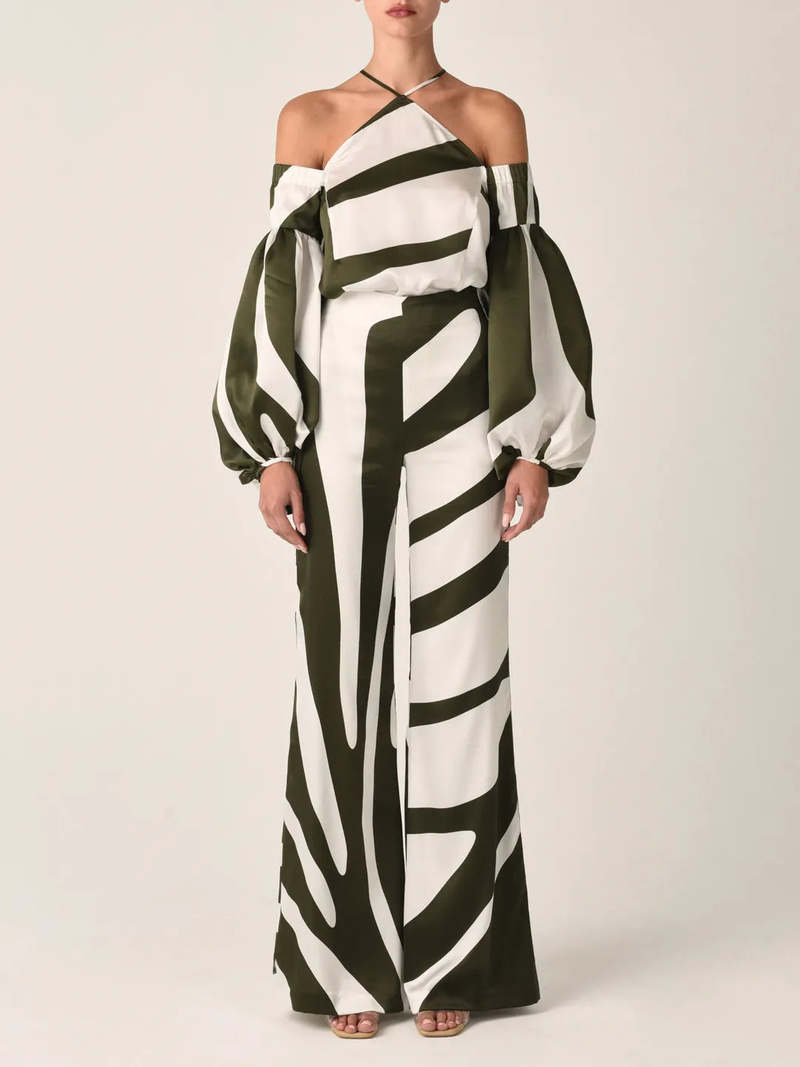 silvia tcherassi Andie Pant - green abstract palm | Garmentory