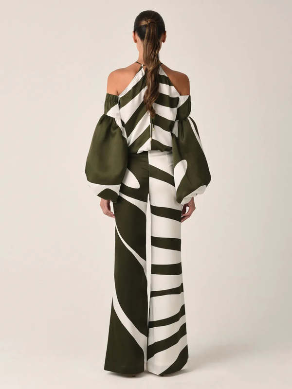 silvia tcherassi Andie Pant - green abstract palm | Garmentory