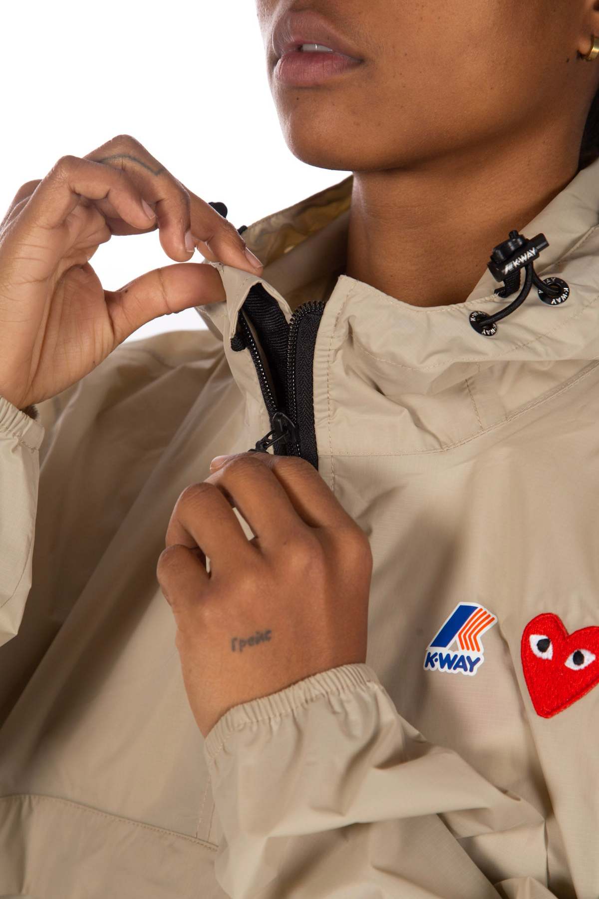 Comme des Garçons CDG Play x K Way Windbreaker Half Zip - Beige ...