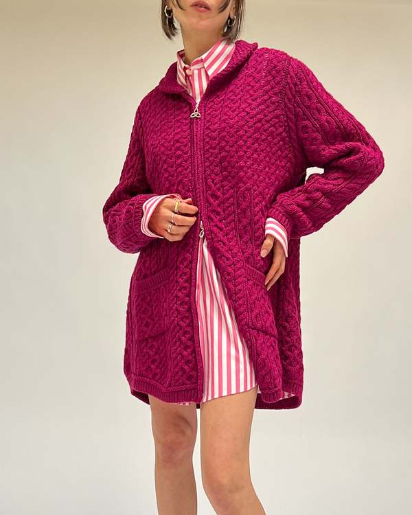 Vintage Cableknit Cardigan - Raspberry | Garmentory