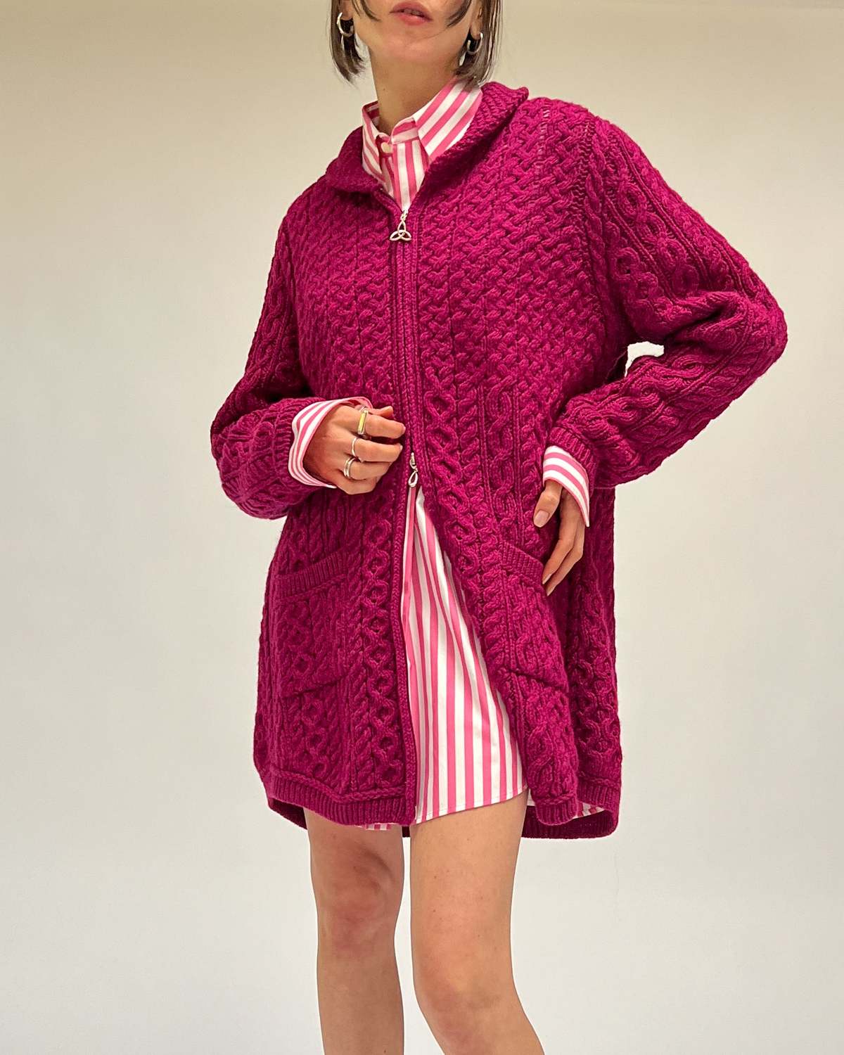 Vintage Cableknit Cardigan - Raspberry | Garmentory