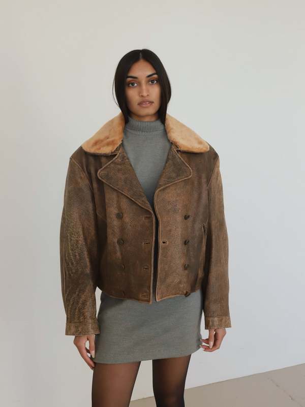 Vintage Dear Society 90s Distressed Leather Bomber - Brown | Garmentory