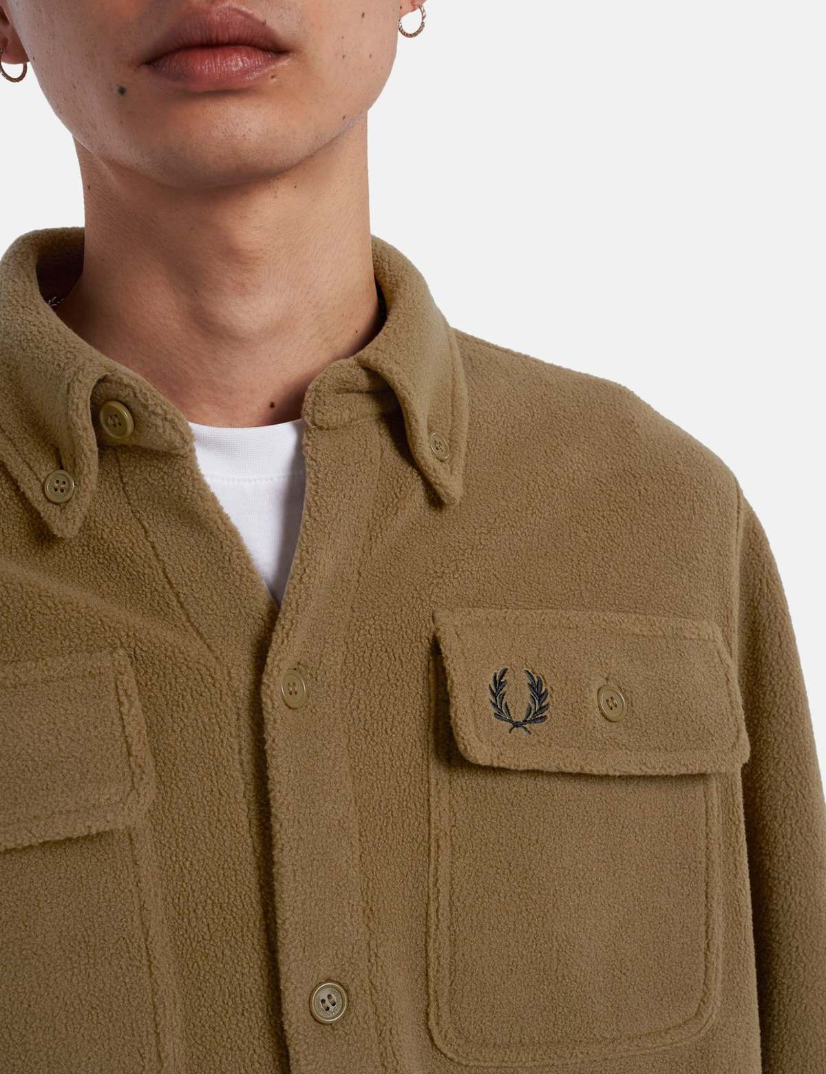 Fred Perry Reverse Fleeceback Overshirt - Shaded Stone Brown | Garmentory