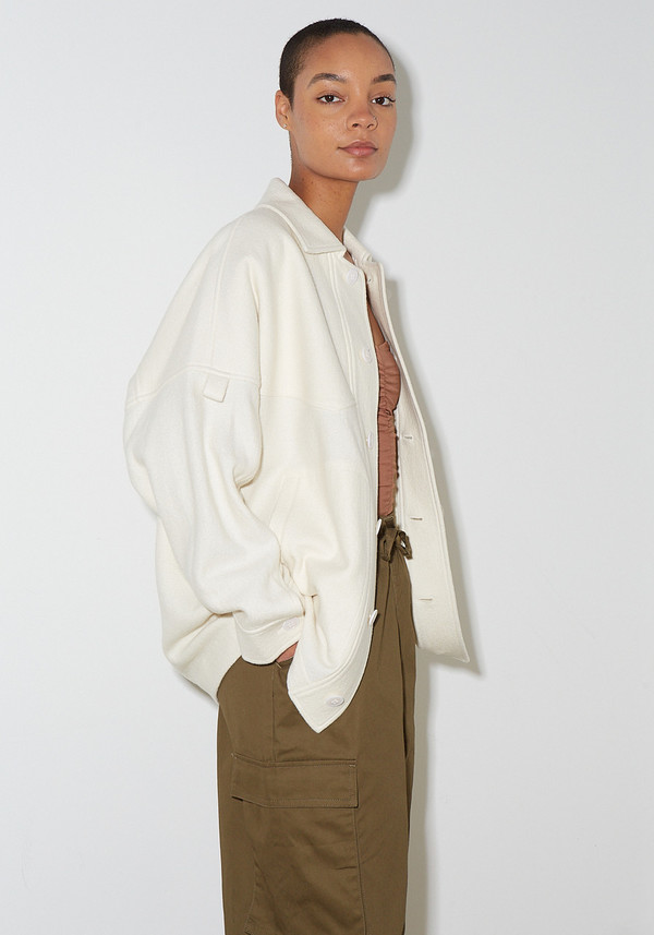 Tibi Boiled Wool Oversized Western Shirt Jacket - Ivory | Garmentory