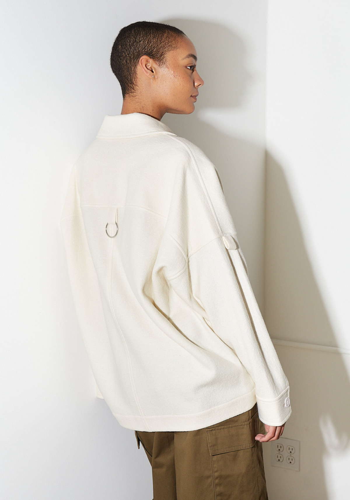 Tibi Boiled Wool Oversized Western Shirt Jacket - Ivory | Garmentory