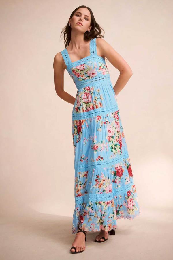 Hemant and Nandita Tula Long Tank Dress - Sky Blue Floral Print ...
