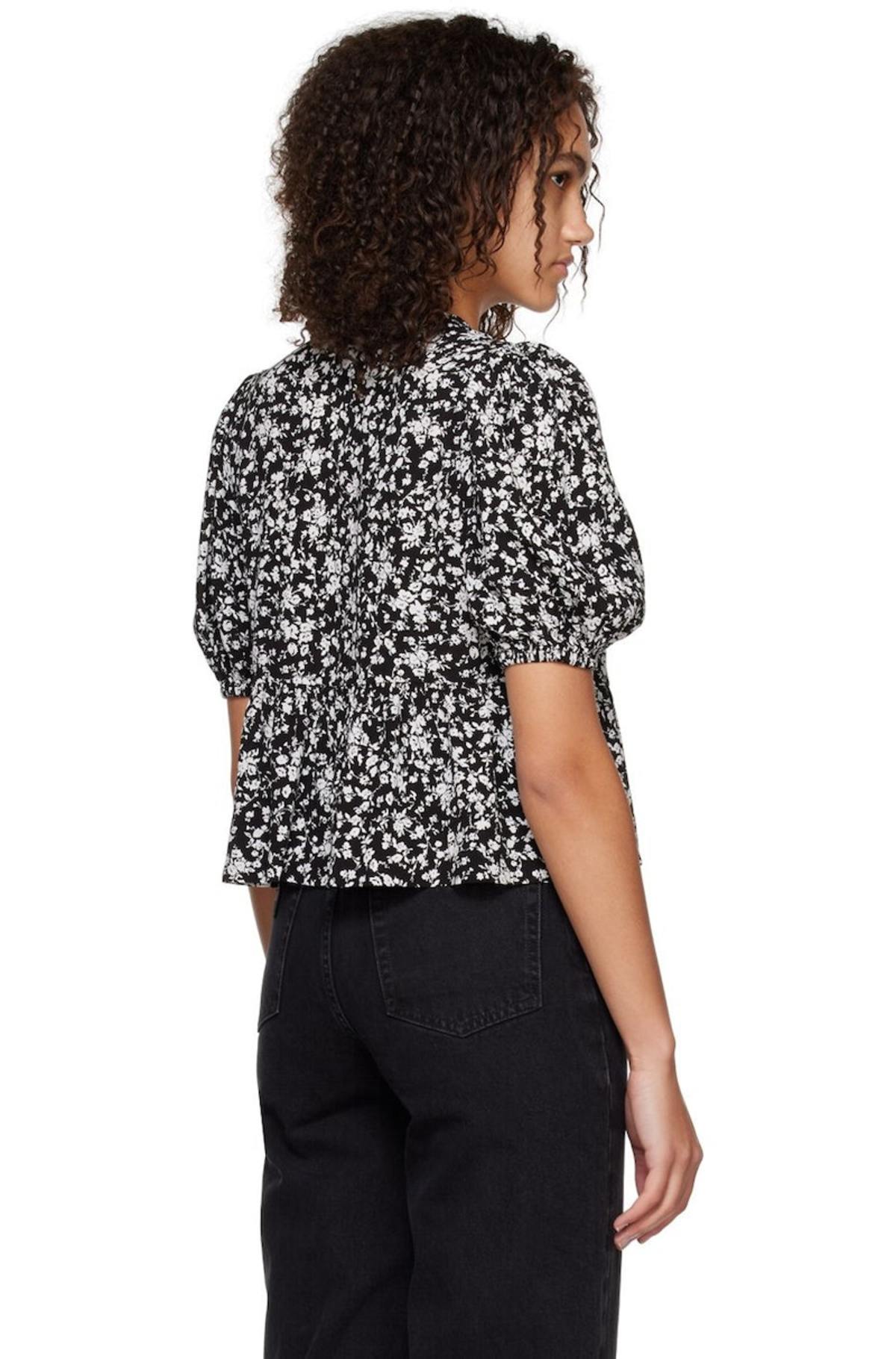 Ganni Peplum Blouse - Black/White | Garmentory