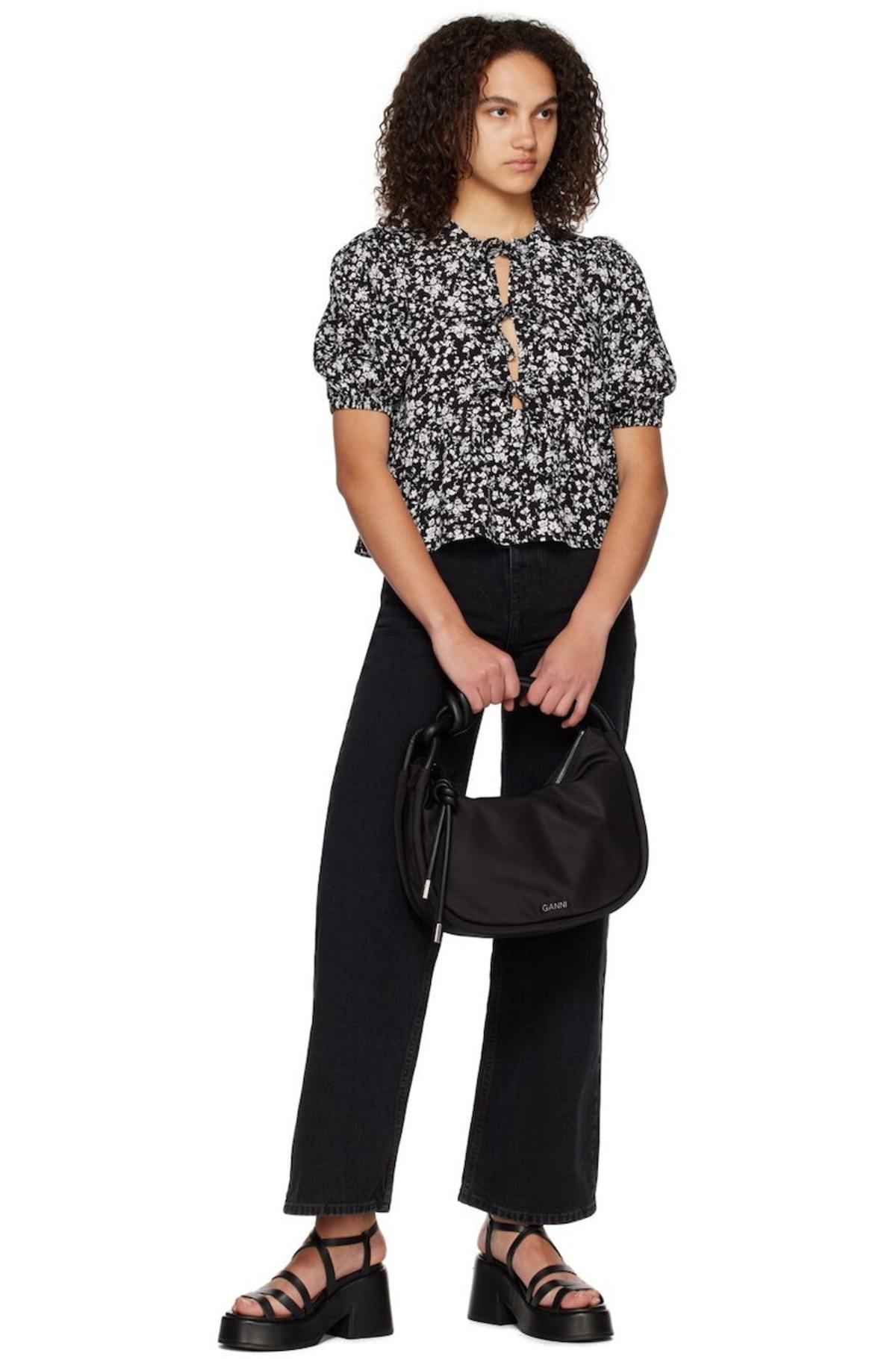 Ganni Peplum Blouse - Black/White | Garmentory
