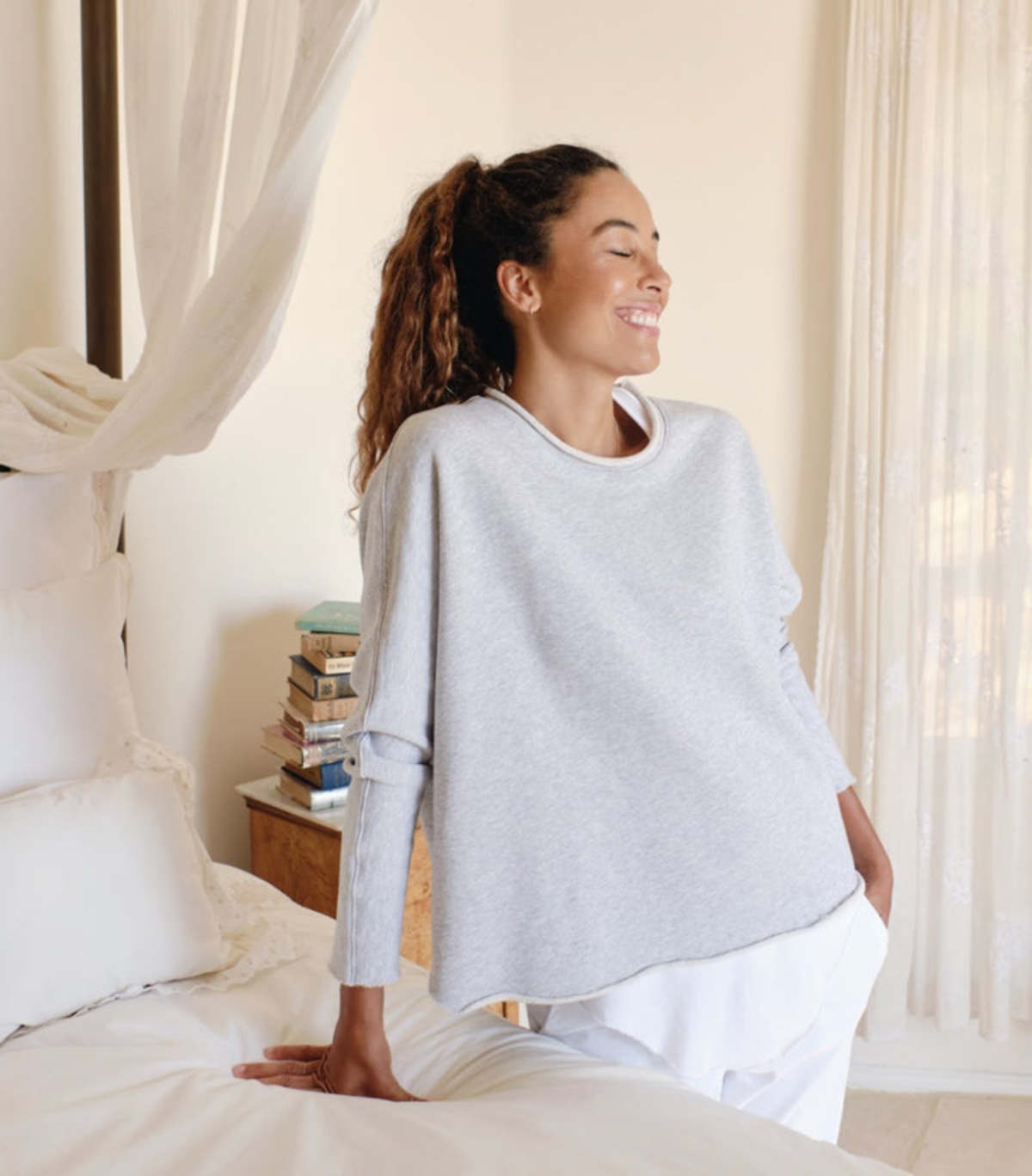 Frank & Eileen Anna Long Sleeve Capelet - Gray Melange | Garmentory