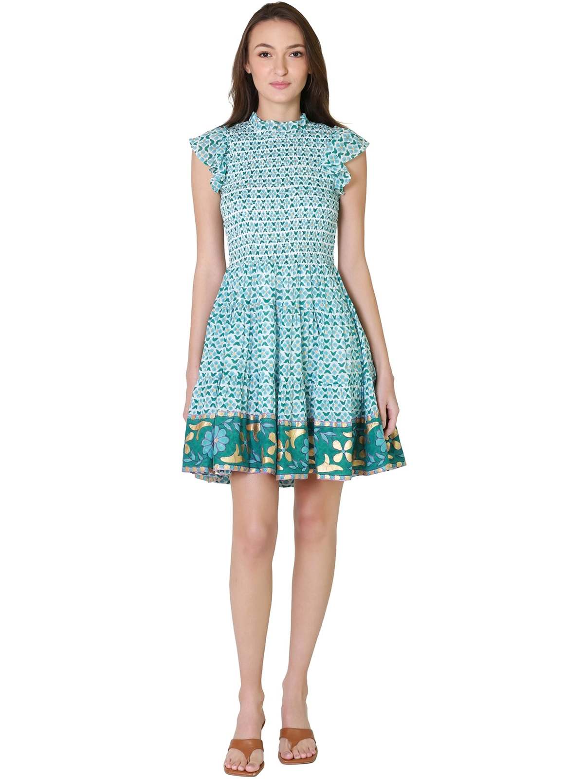 Oliphant Smocked Flirty Short Dress - Veranda Turquoise | Garmentory