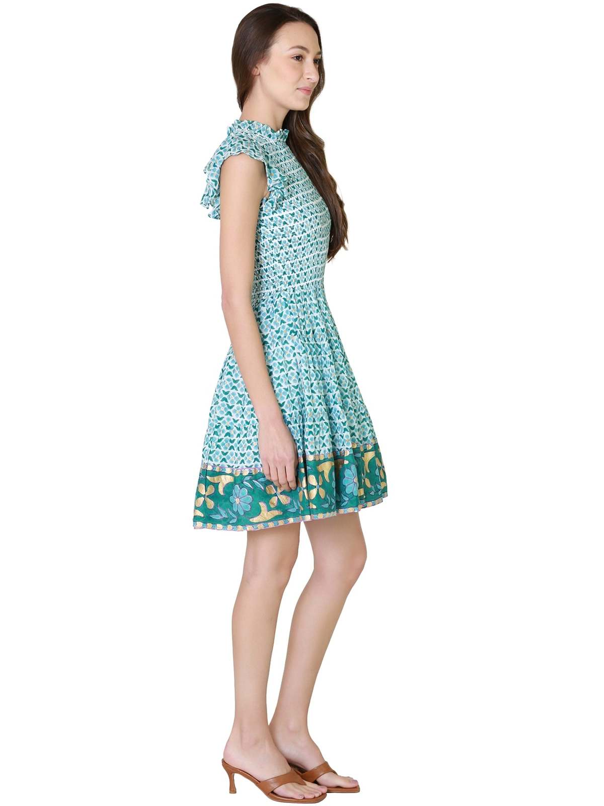 Oliphant Smocked Flirty Short Dress - Veranda Turquoise | Garmentory