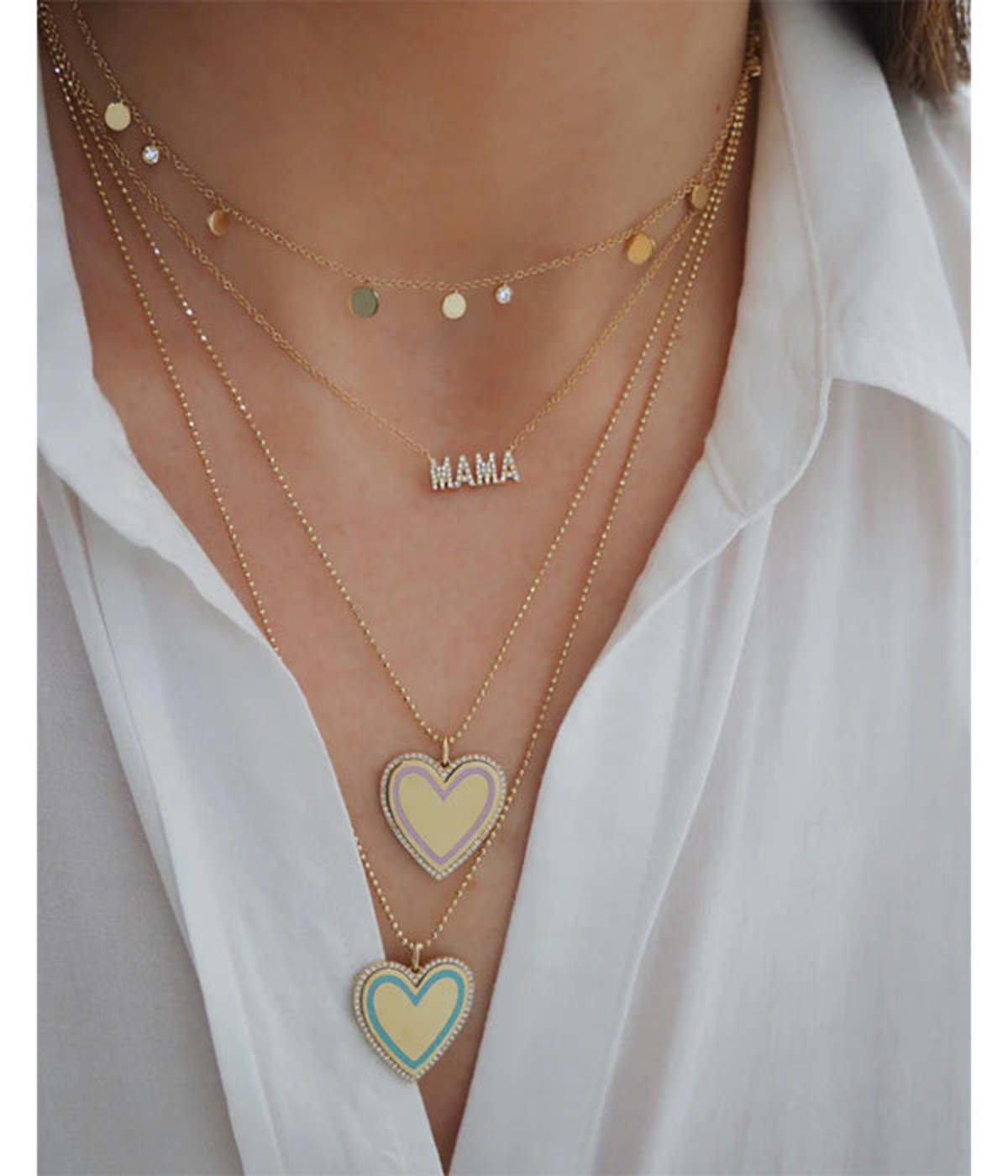 EF Collection Mini Diamond Mama Initial Necklace - 14K Yellow Gold | Garmentory