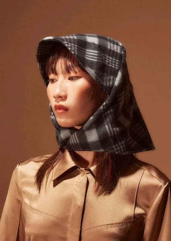 Clyde Fleece Bonnet - Grey/Black Tartan | Garmentory