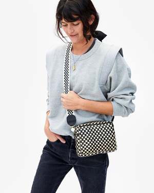 Clare V. Midi Sac - Black/Cream Woven Checker | Garmentory