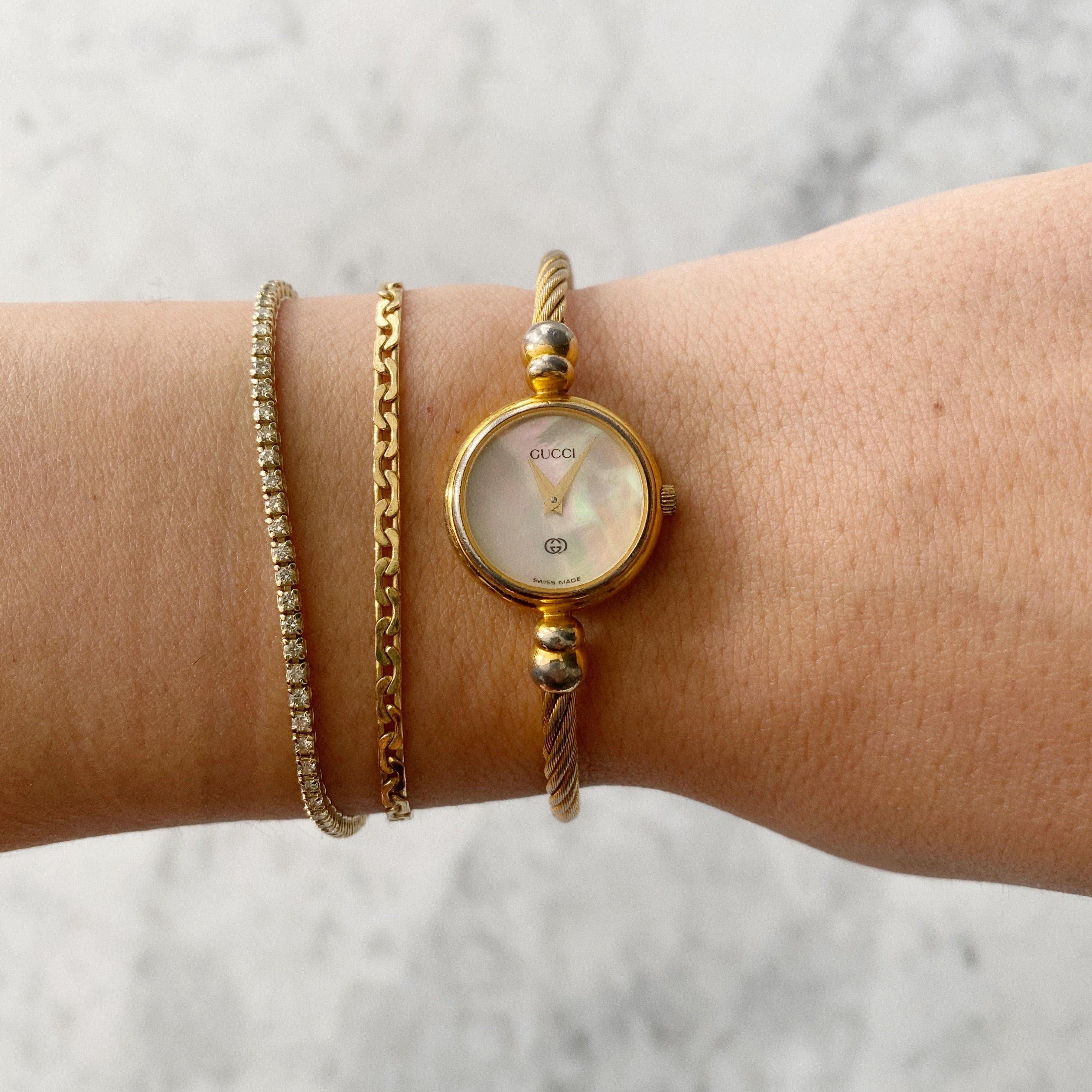 Vintage Gucci Rope with Mother of Pearl Face Watch - Gold | Garmentory