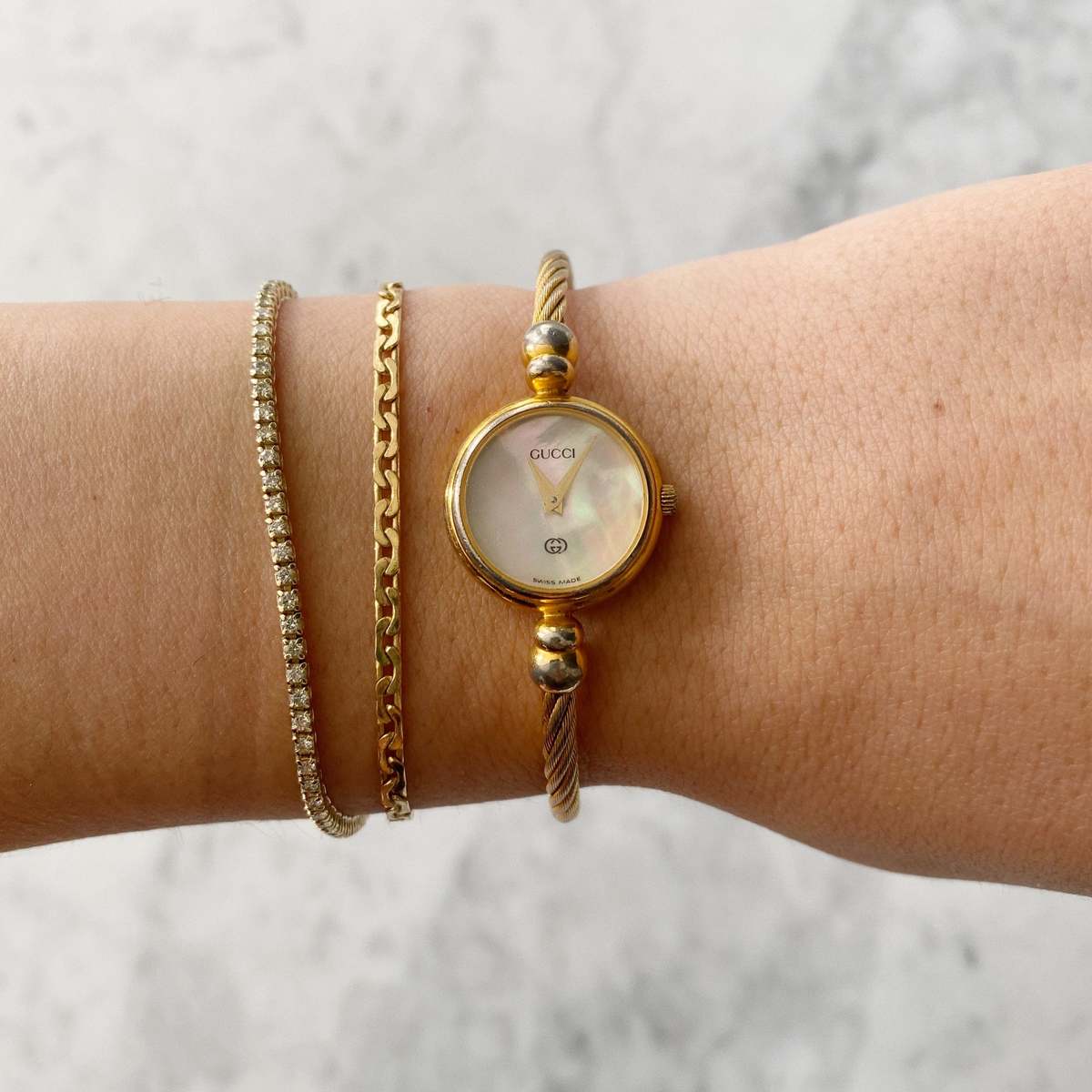 Vintage Gucci Rope with Mother of Pearl Face Watch - Gold | Garmentory