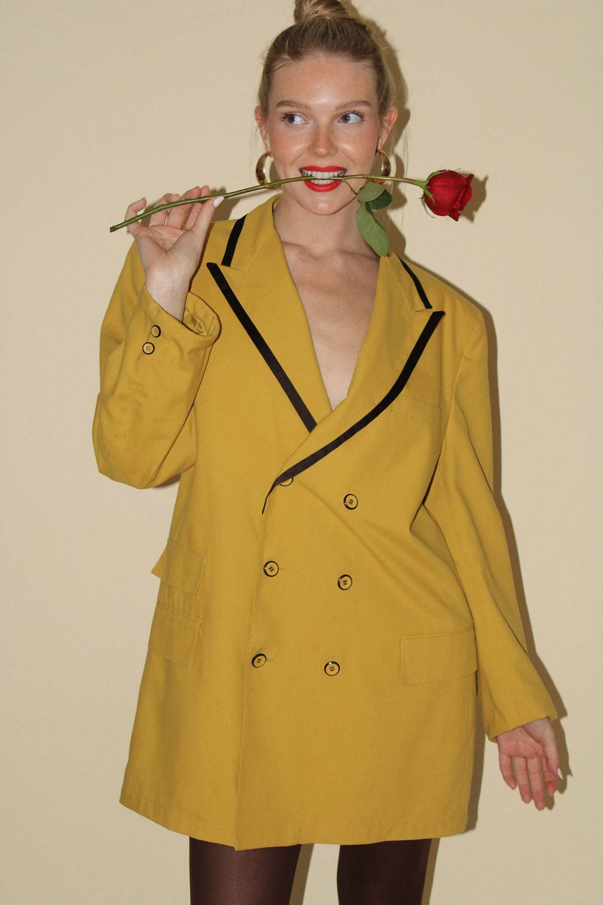 Vintage Piped Blazer - Black/Mustard | Garmentory