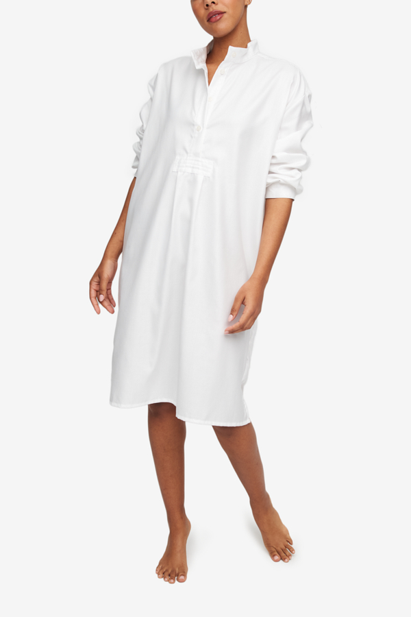 The Sleep Shirt Long Sleep Shirt - White Herringbone | Garmentory