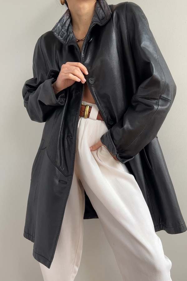 Chalkboard Leather Button Up Jacket - black | Garmentory