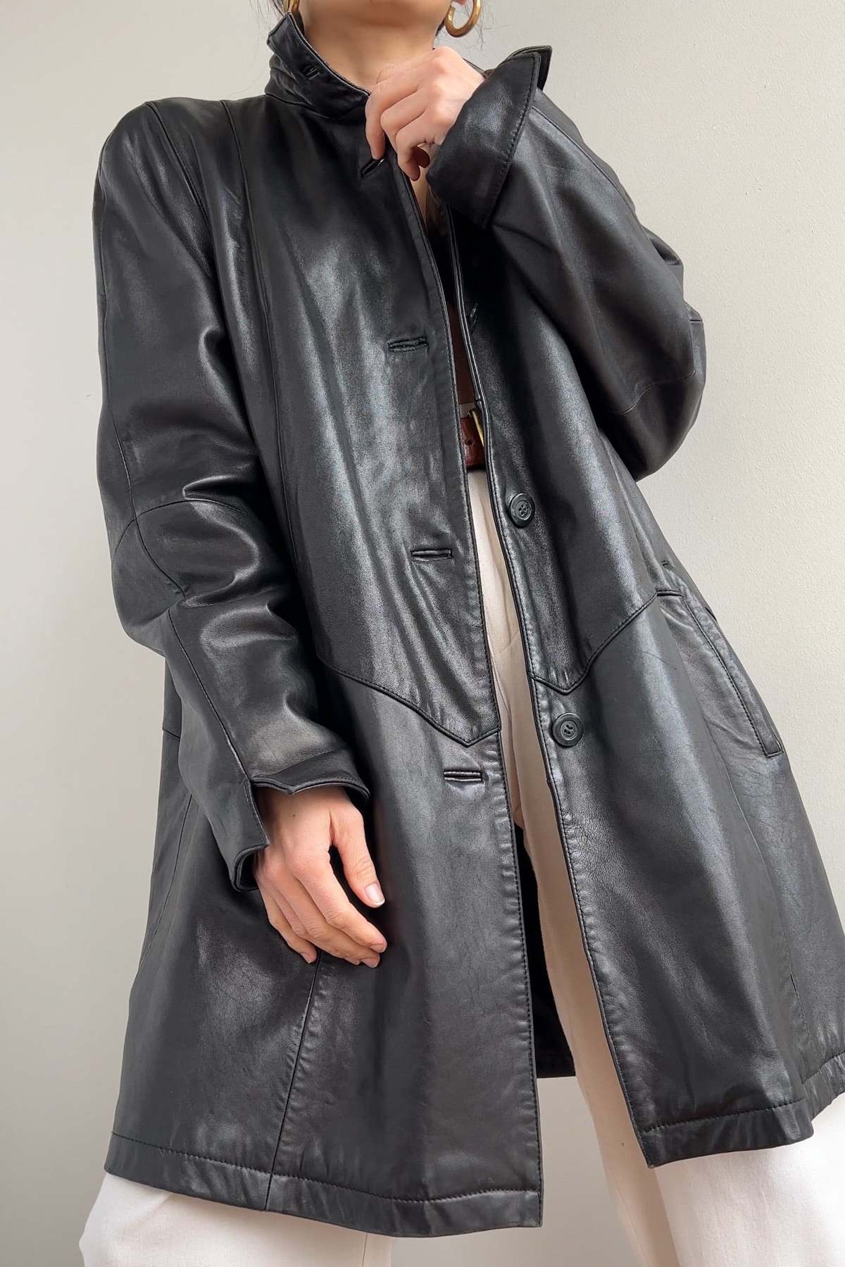 Chalkboard Leather Button Up Jacket - black | Garmentory