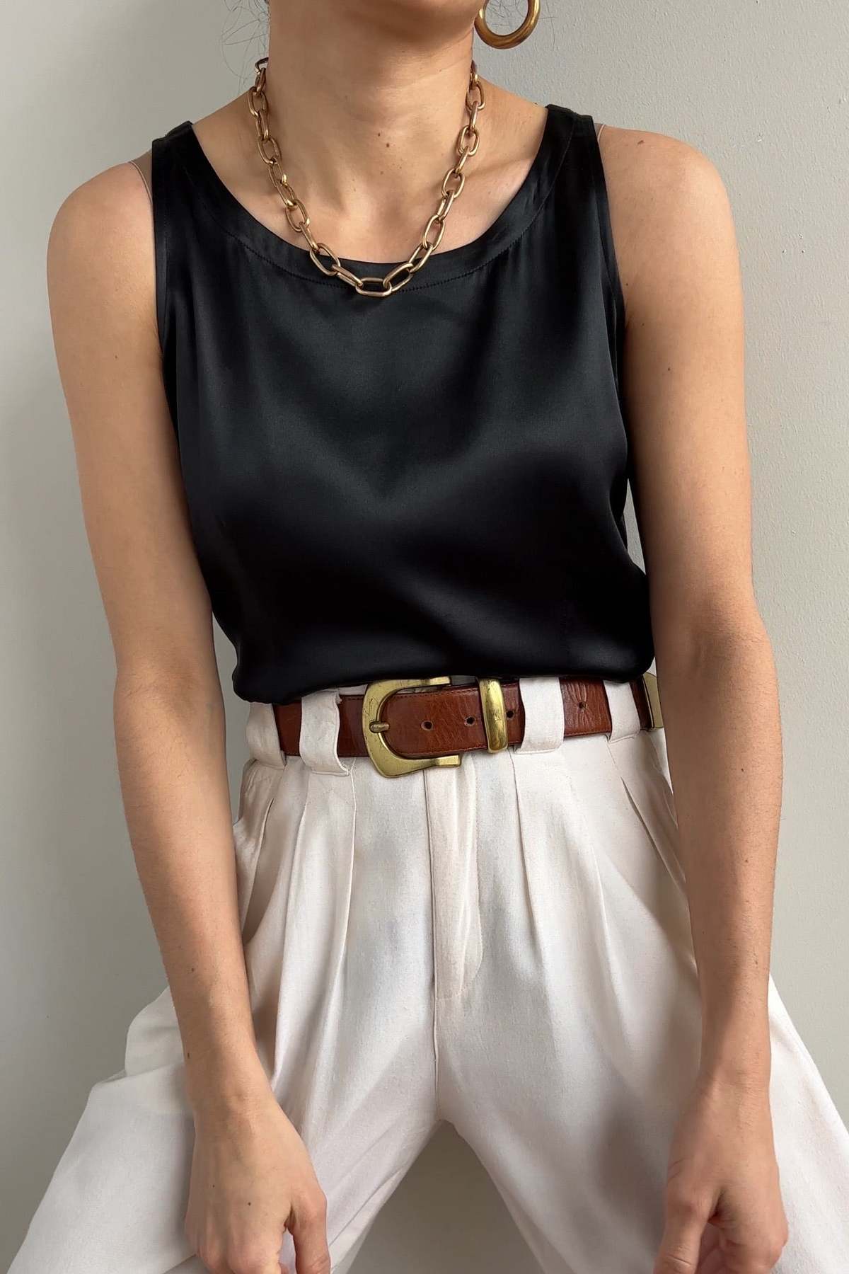 Obsidian Silk Sleeveless Blouse - black | Garmentory