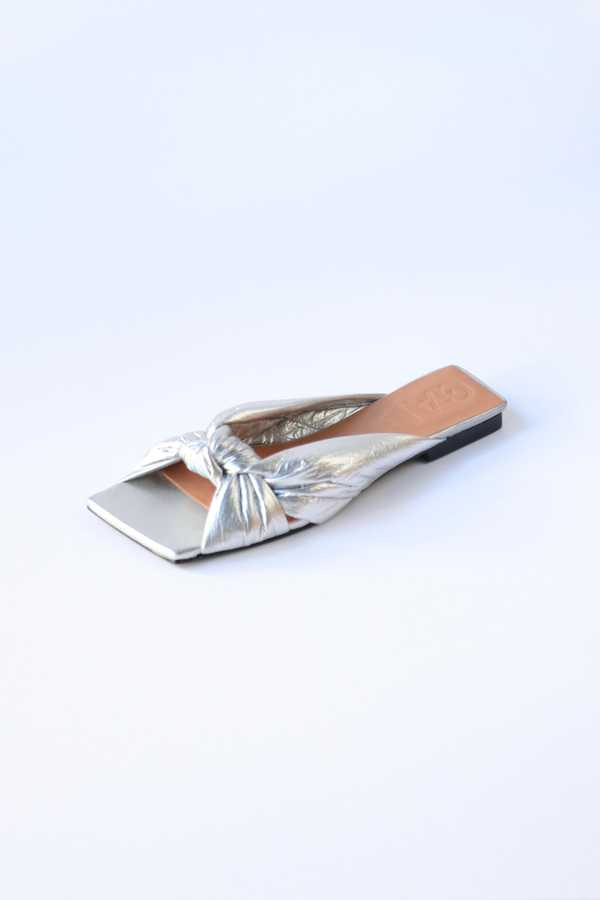 Ganni Soft Knot Flat Mule - Silver | Garmentory