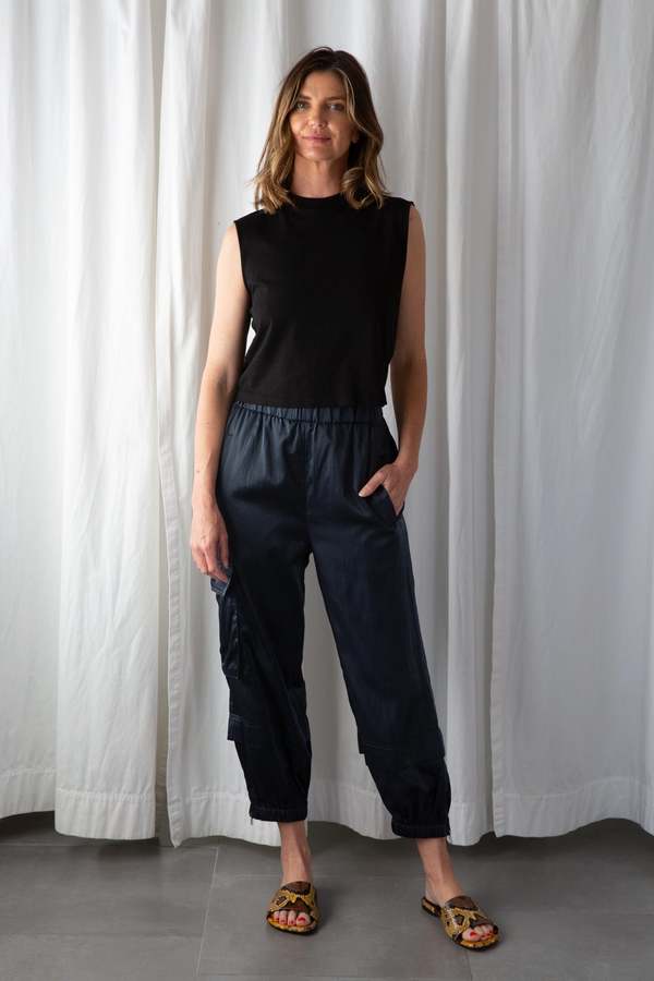 Tibi Shiny Jogger - Navy | Garmentory