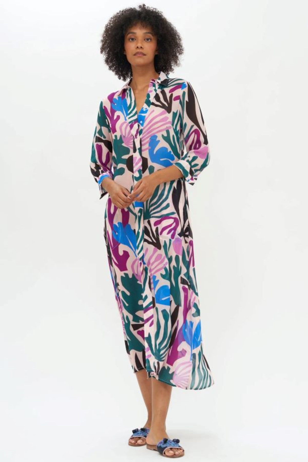 Oliphant Shirt Dress Midi - Reef Magenta | Garmentory