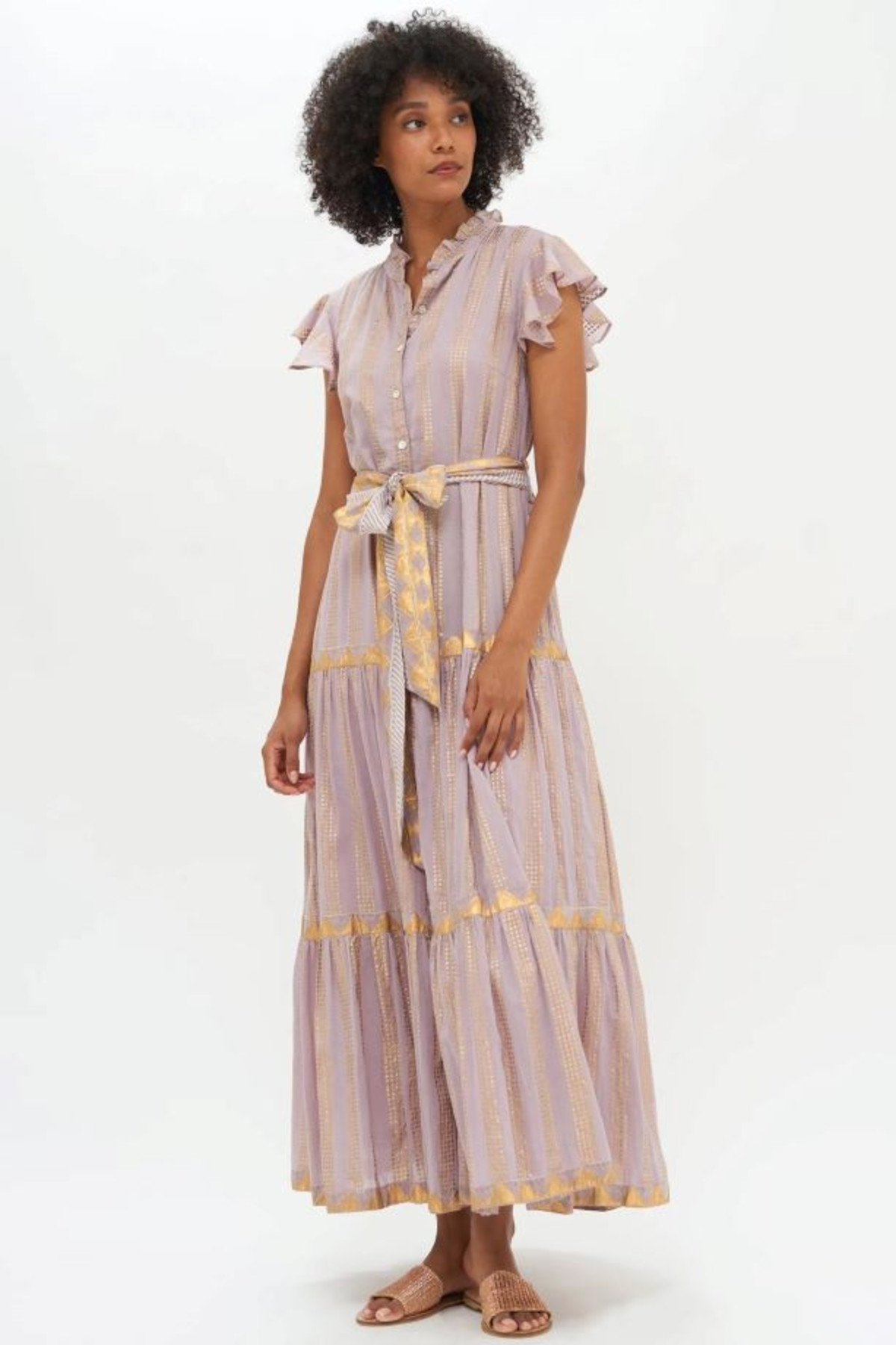 Oliphant Ruffle Collar Button Maxi - Pixie Grey | Garmentory